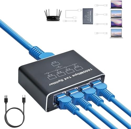 Amazon.com: Ethernet Splitter 1 to 4 1000Mbps, Ethernet Switch High ...