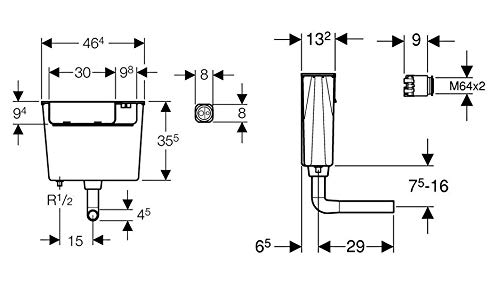 Geberit Low Height Concealed Built In Cistern with Dual Flush Pneumatic ...