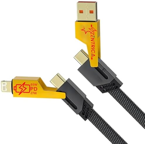ZENTRICA Fast Charging Cable, 65W Power, 480 Mbps Data Transfer, 4-in-1 ...