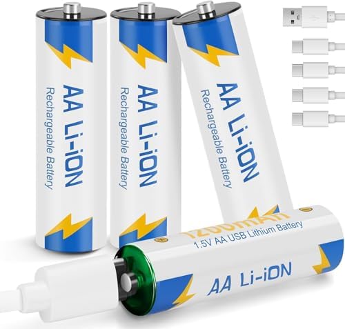 Rechargeable Lithium AA Batteries with 4 in 1 USB-C Charging Cable, 1 ...