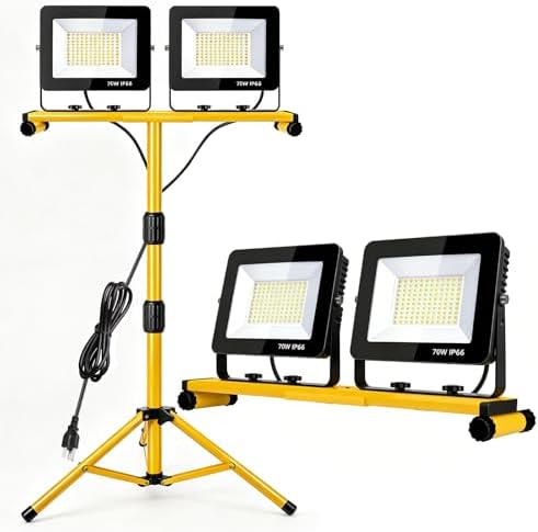 LED Work Lights with Stand, 14000 Lumen, 2-Head Adjustable Work Light ...