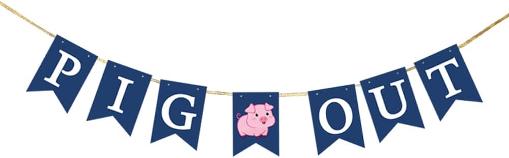 Amazon.com: KUNGOON Pig Out Birthday Bunting Banner in Navy blue and ...