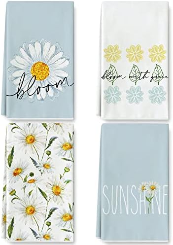 Amazon.com: Boyiee Set of 6 Daisy Flower Kitchen Towels Daisy Stripes ...