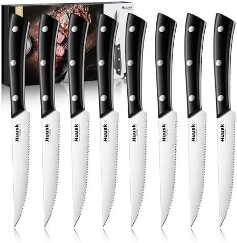 Amazon.com: Huusk Steak Knives Set of 8, Sharp Serrated Steak Knives ...