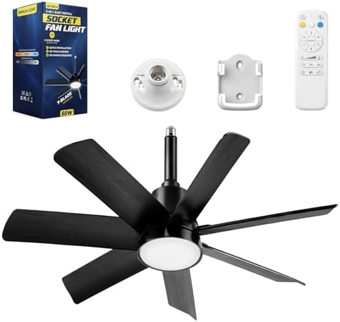 NWOP 28 Inch Socket Fan Light with Remote Control, Screw in E26/E27 ...