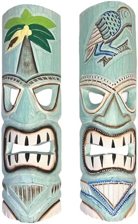 Amazon.com: Set of 2 – Aqua Teal Tiki Mask – Unique Hand Carved Wall ...