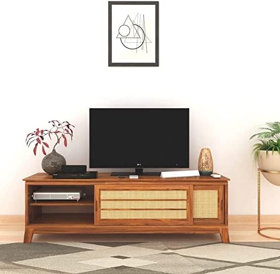 REKHA ART AND CRAFT Solid Sheesham Wood TV Cabinate with 2 Sliding ...