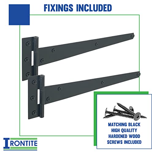 IRONTITE 1 Pair Black T Hinges 300mm (12), Gate Hinges for Wooden Gates ...
