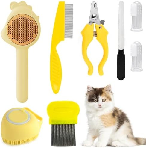 Amazon.com: VCZONE 8 Pcs Cat Brush Grooming Kits, Pet Self Cleaning Kit ...