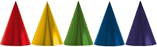 Fun Rainbow Birthday Party Foil Cone Hats , Pack of 12, Multi , 7" Foil ...