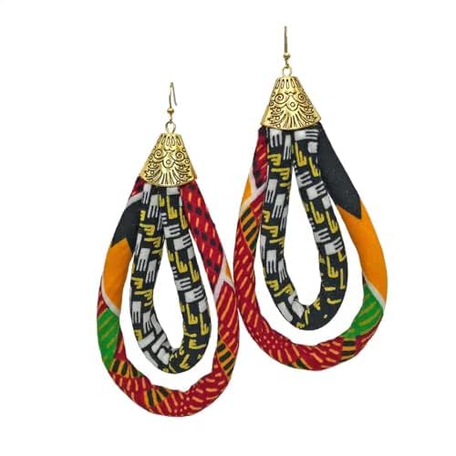 Amazon.com: Double Loop Kente Ankara Earrings | African Earrings ...