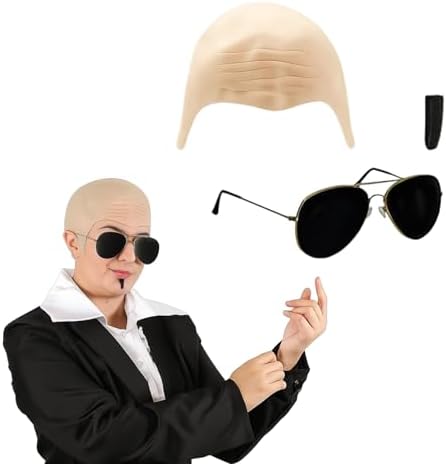 GYTFOG 3Pcs Pitbull Costume Set, Bald Cap with Mustache and Sunglasses ...