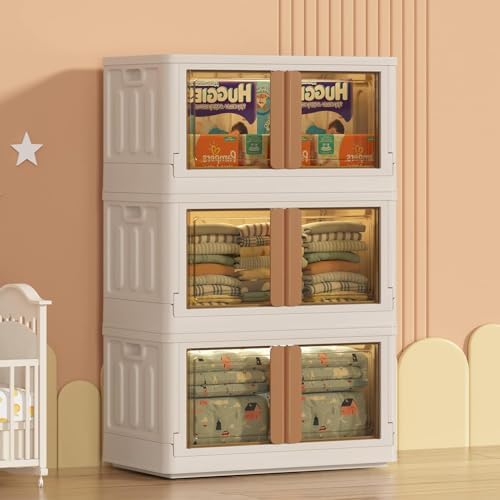 3 Pack Plastic Storage Bins with Clear Door & Lid, 32L(8.4Gal) Large ...