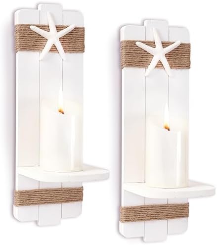 Amazon.com: Beach Decor (Set of 2) -Wall Candle Sconces, Ocean Themed Wall-Mount Candleholders ...