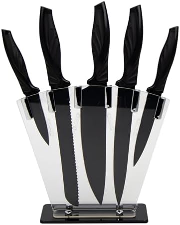 Tower T80703 Kitchen Knife Set with Acrylic Knife Block, Multi-Coloured ...