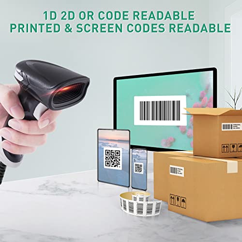 JRHC Wired 2D QR Barcode Scanner, Handheld Barcode Scanner, 1D USB ...