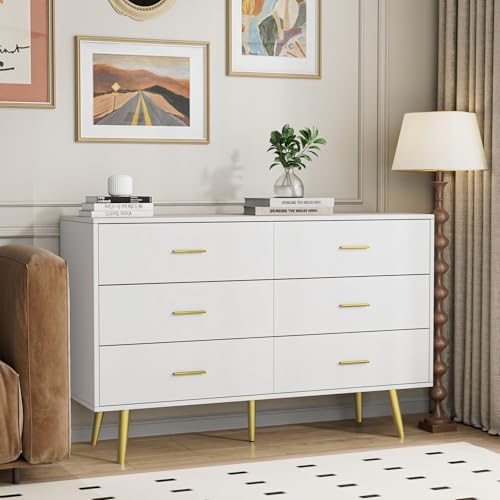 Amazon.com: Vibe & Dine White Dresser 6 Drawer, Wooden Dressers ...
