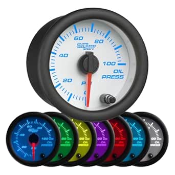GlowShift White 7 Color 100 PSI Oil Pressure Gauge Kit - Includes ...