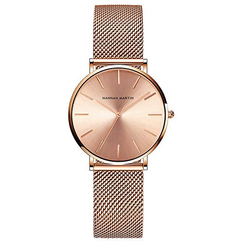 Relojes Oro Rosa Reloj para Mujer de Pulsera Esfera de Reloj Mesh Acero ...