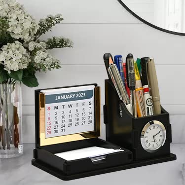 Gojeeva Designer WOOD Calendar & Clock Desk Organiser : Amazon.in ...
