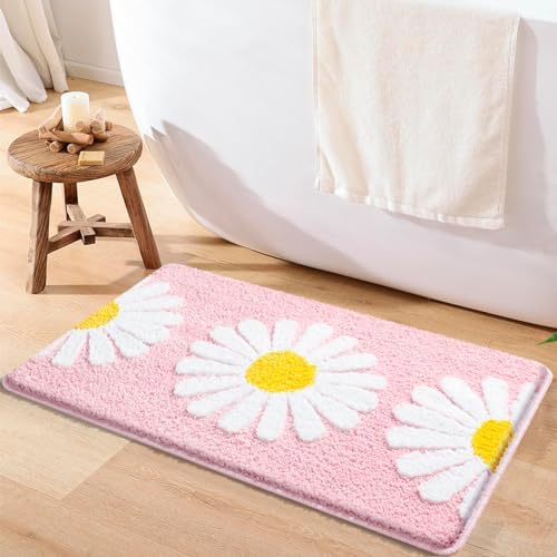 Amazon.com: Sunhop Pink Bathroom Rugs, Cute Flower Daisy Bath Mat ...