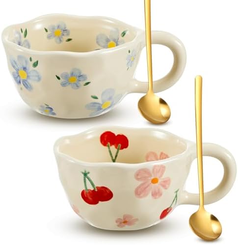 Amazon.com: Vesici 4 Styles Cute Ceramic Flower Coffee Mug Set 8. 5 oz ...