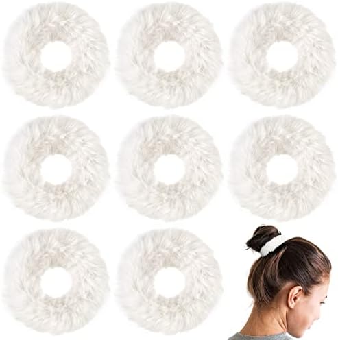 Amazon.com : OIIKI White Fuzzy Hair Scrunchies 8pcs, Furry Hair Ties ...