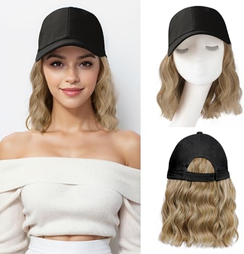 Amazon.com : Hat Wigs for Women Baseball Cap with Hair Extensions Short ...