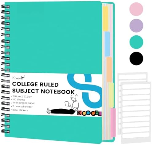Koogel Hardcover Spiral Notebook with Tabs, A4 Ruled Pages Journals ...