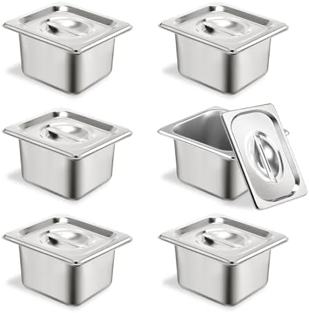 Amazon.com: 6 Set Stainless Steel Hotel Pans 1/3 Size 4 Inch Deep With ...