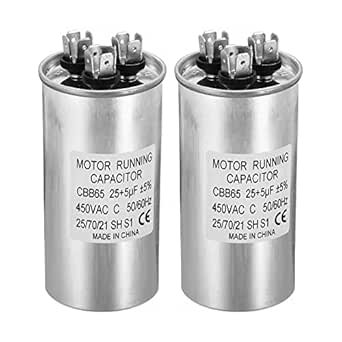 PATIKIL 25+5uF ±5% 25/5MDF 450V AC Fan Start Capacitor,2Pcs CBB65 Circular Dual Run Capacitor ...