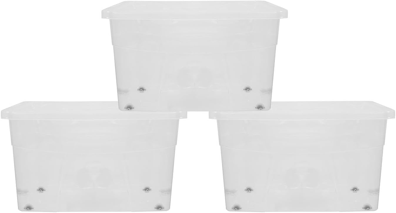 simpa 60 Litre 60L Stackable Plastic Wheeled Storage Box with Clear ...