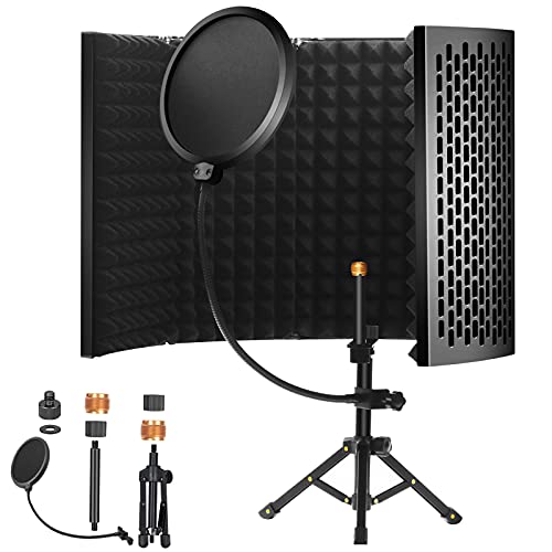 Microphone Isolation Shield with Tripod, Vocal Booth Isolation Shield ...