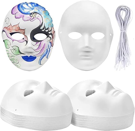 Nicunom 20 Pack DIY Full Face Masks, Paintable White Plain Masks for ...