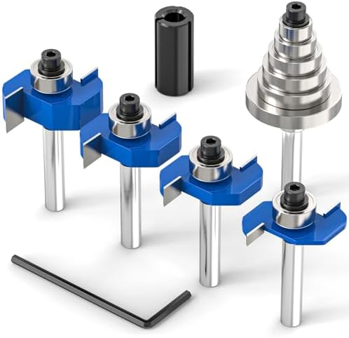 MEIGGTOOL 4Pcs Rabbet Router Bit 1/4" Shank with 6 Bearings Set - 1/16 ...