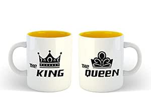 Buy iKraft® Ceramic King and Queen Printed Mug Set (Multicolour, 3 ...