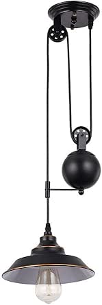 TFCFL Rustic Pulley Pendant Light Adjustable Height E26 Industrial ...