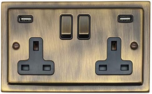USB Socket 2 Gang - Victorian Period Antique Dark Brass (3100mA ...