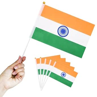 20 Pack Small Indian Flag Stick 5" x 8" - Handheld Saffron White Green ...