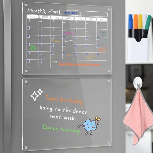 Amazon.com : Magnetic Acrylic Calendar for Fridge, Clear Set of 2 Dry ...