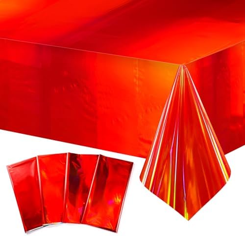 Amazon.com: DecorWoo 4 Pack Red Iridescence Plastic Tablecloths ...