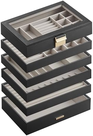 SONGMICS Stackable Jewellery Trays, 6-Tier Jewellery Box, Large ...