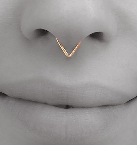 Septum Ring Rose Gold Filled Triangle Shaped Hammered Piercing Nose ...