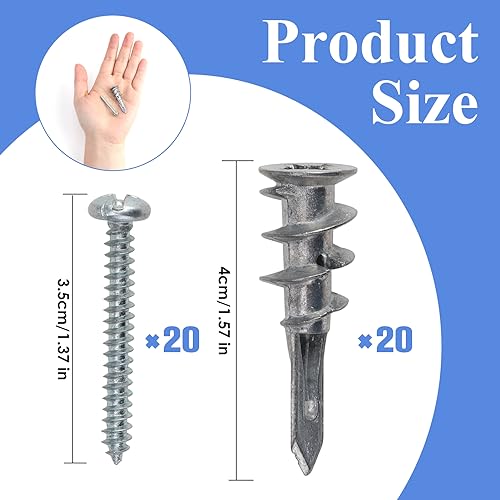 MSKS 20Pcs Plasterboard Fixings with Screws, Heavy Duty Metal Self ...