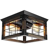 Farmhouse Flush Mount Ceiling Light, 4-Lights Rustic Wood Square ...