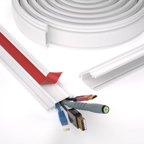 2m White Cable Trunking,Wire Cover for Wall, Self-Adhesive Cable Tidy ...