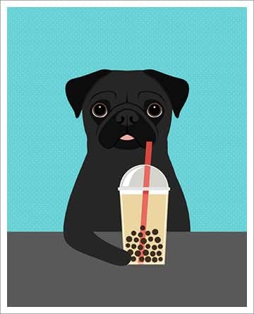 Amazon.com: A 605D - Black Pug Dog Drinking Boba Bubble Tea UNFRAMED ...