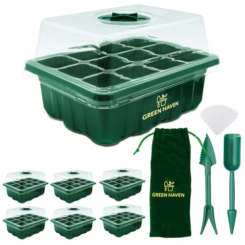 GREEN HAVEN 6 Pack Seed Trays with Lids and Tool Bag 72 Cells ...
