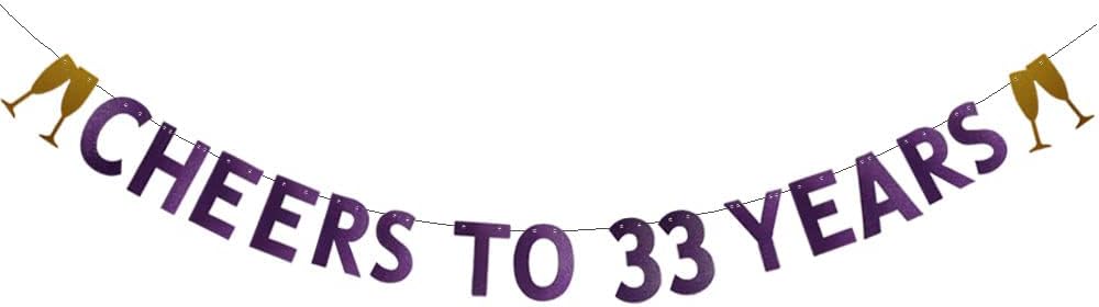 Amazon.com: ZHAOFEIHN Purple Glitter Cheers to 33 Years Banner, Pre ...