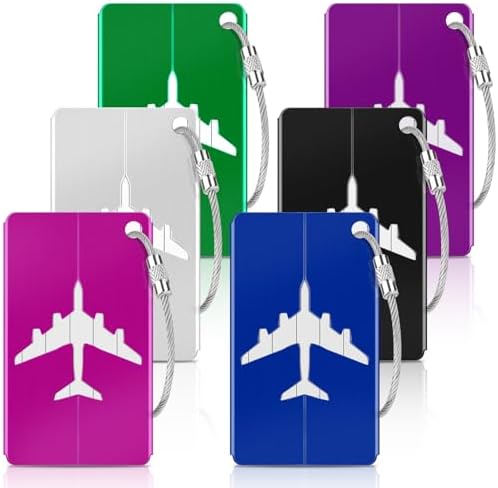 Caianwin 6 Pcs Luggage Tags, Aluminium Alloy Suitcase Tags, Suitcase Labels with Steel Loop and ...